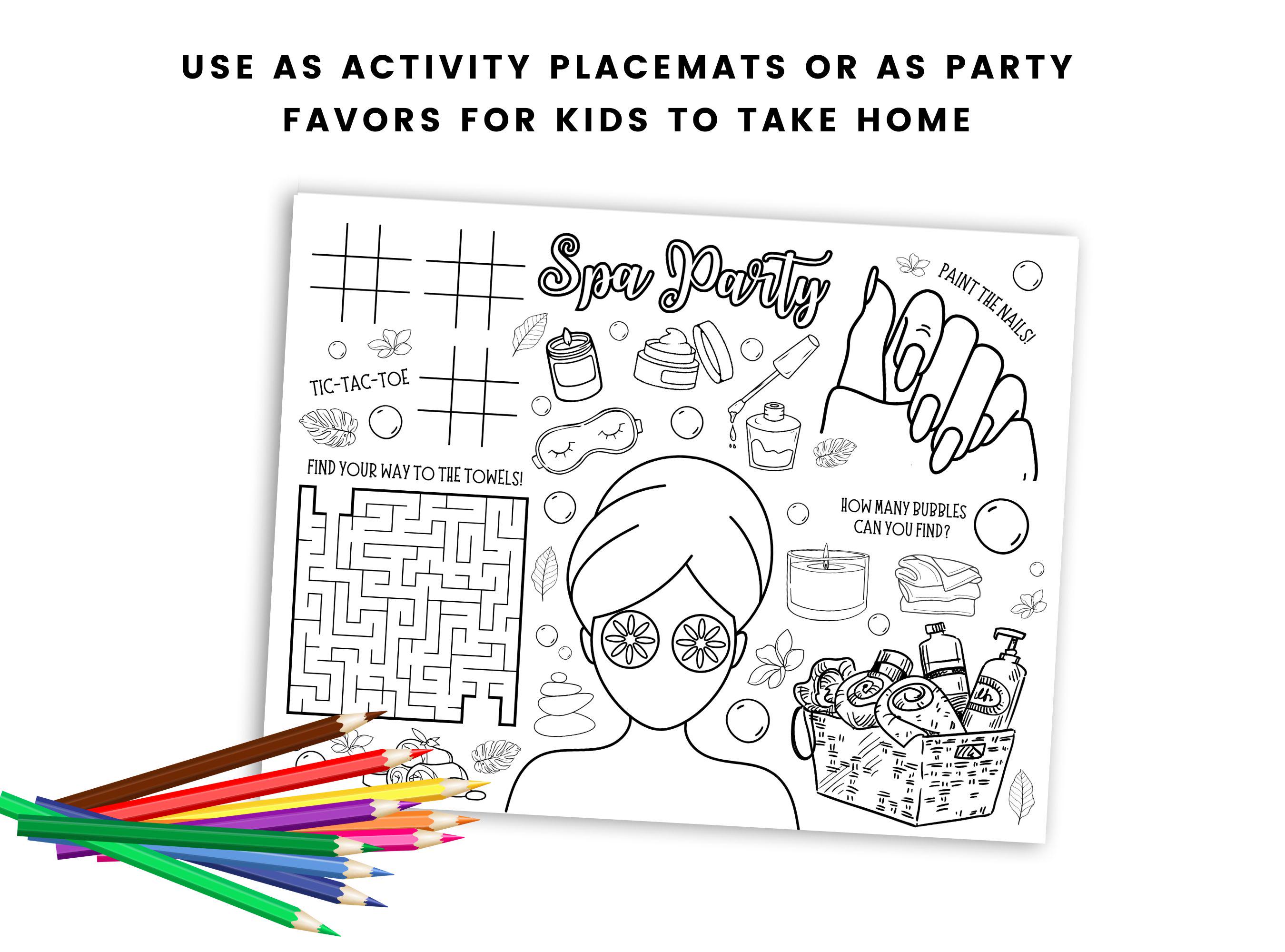 Spa Party Activity Placemat Printable Spa Party Coloring Placemat ...