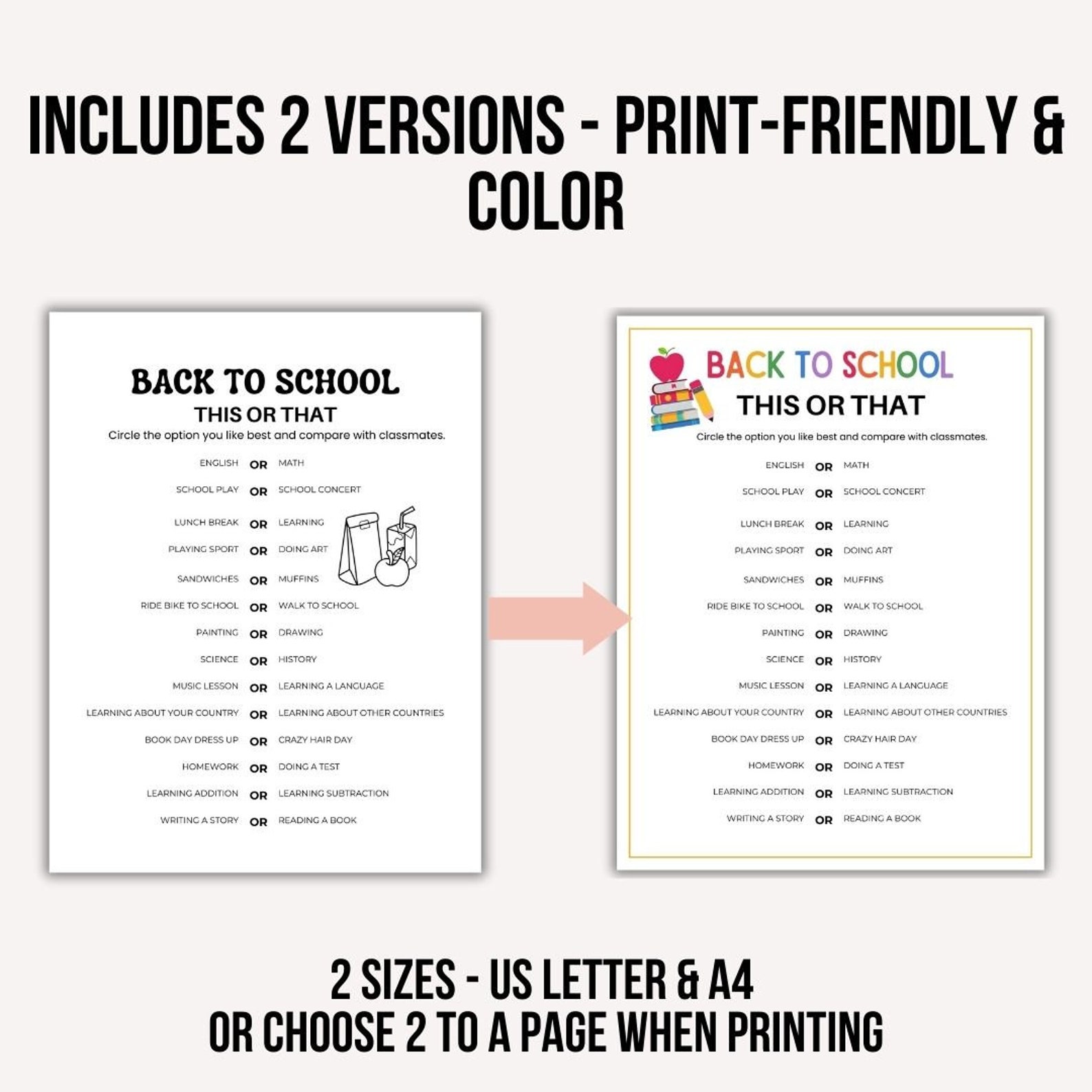 Back to School This or That Game First Day of School Activity Printable ...