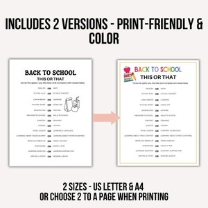 Back to School This or That Game First Day of School Activity Printable ...