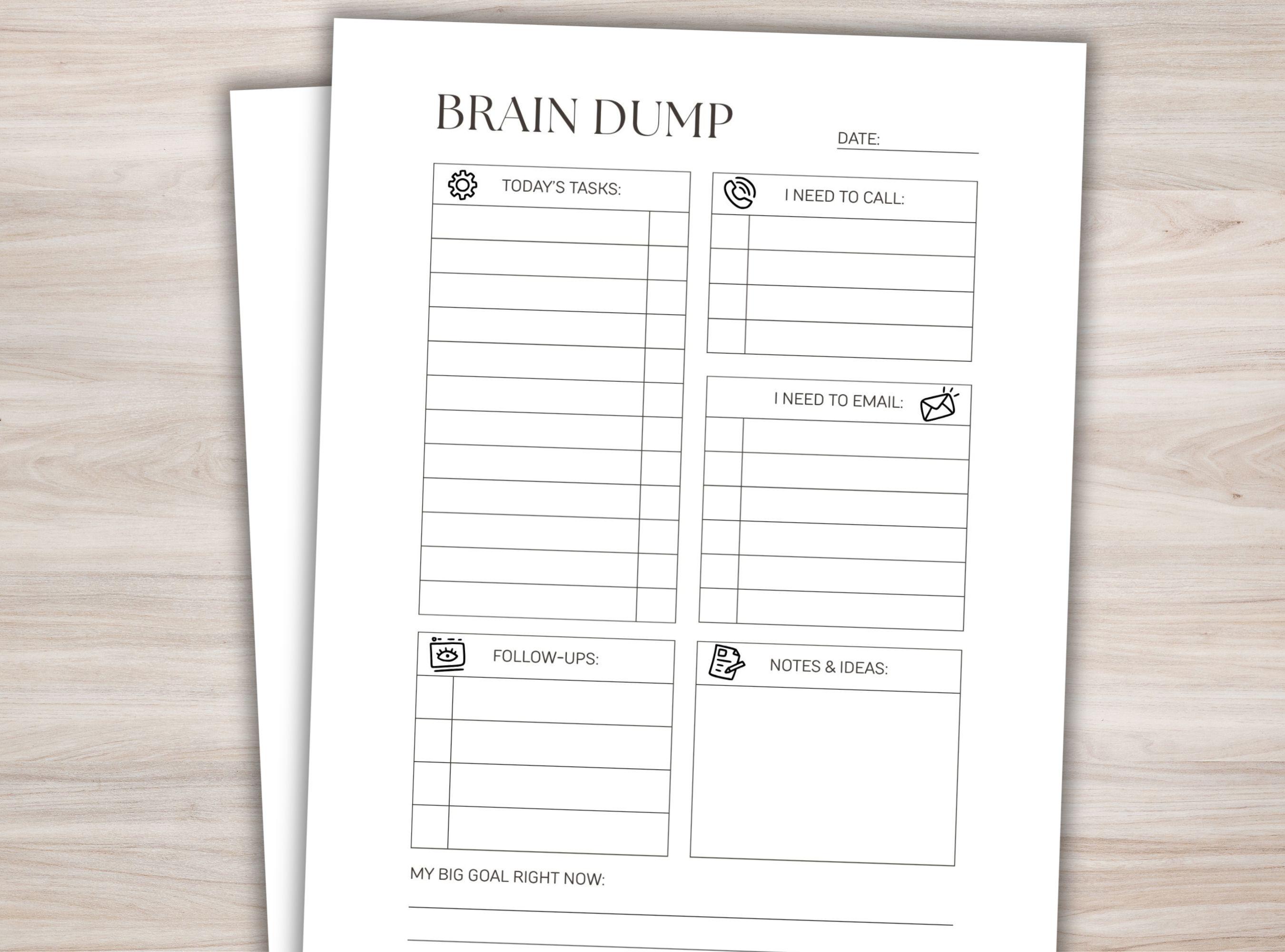 ADHD Brain Dump Planner Printable Brain Dump Templates Executive ...