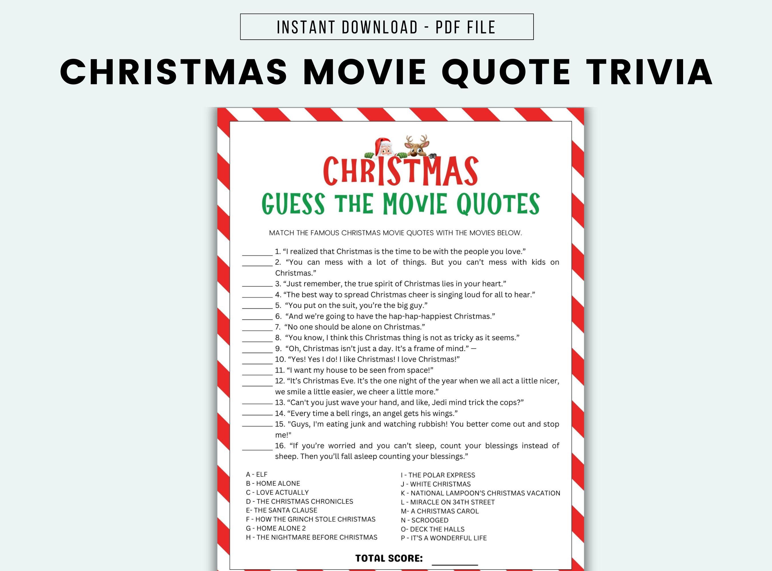 Christmas Movie Quote Trivia Printable Christmas Game Christmas Party ...