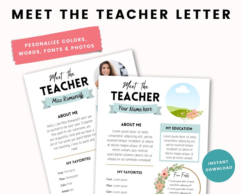 Editable Meet the Teacher Template, Floral Canva Template, School ...
