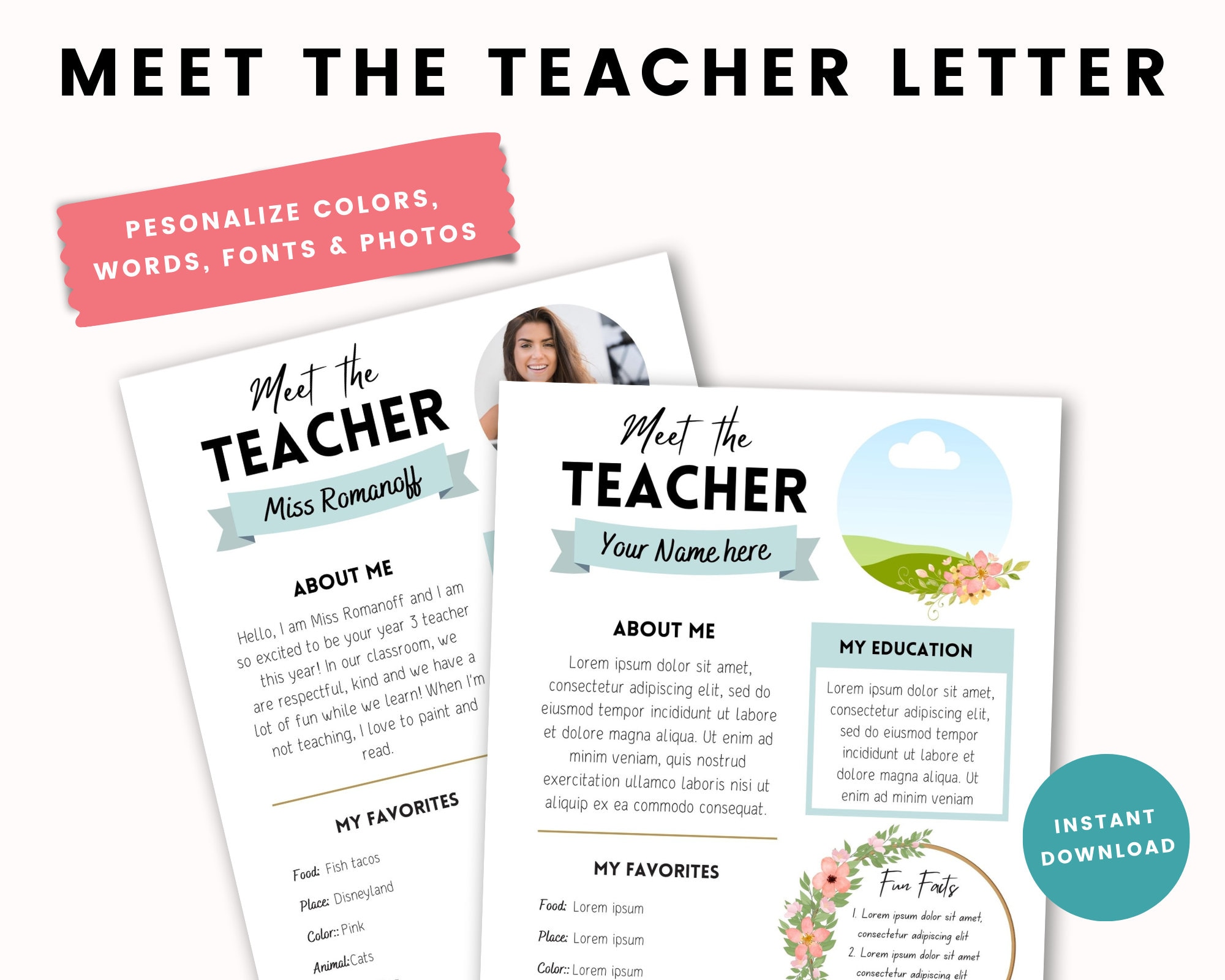 Editable Meet the Teacher Template, Floral Canva Template, School ...
