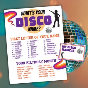What's Your Disco Name Party Game Printable Disco Party Game Disco Name ...