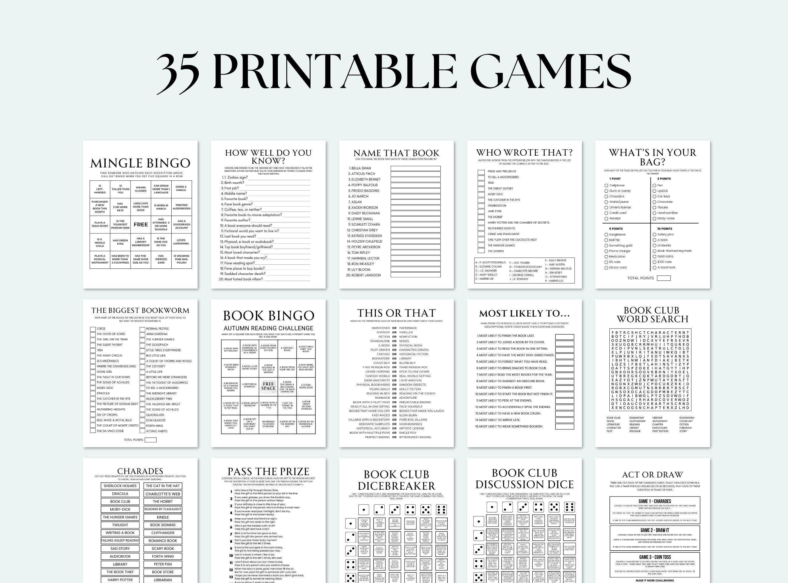 Book Club Games Printable Book Club Icebreakers Book Club Activity Book ...