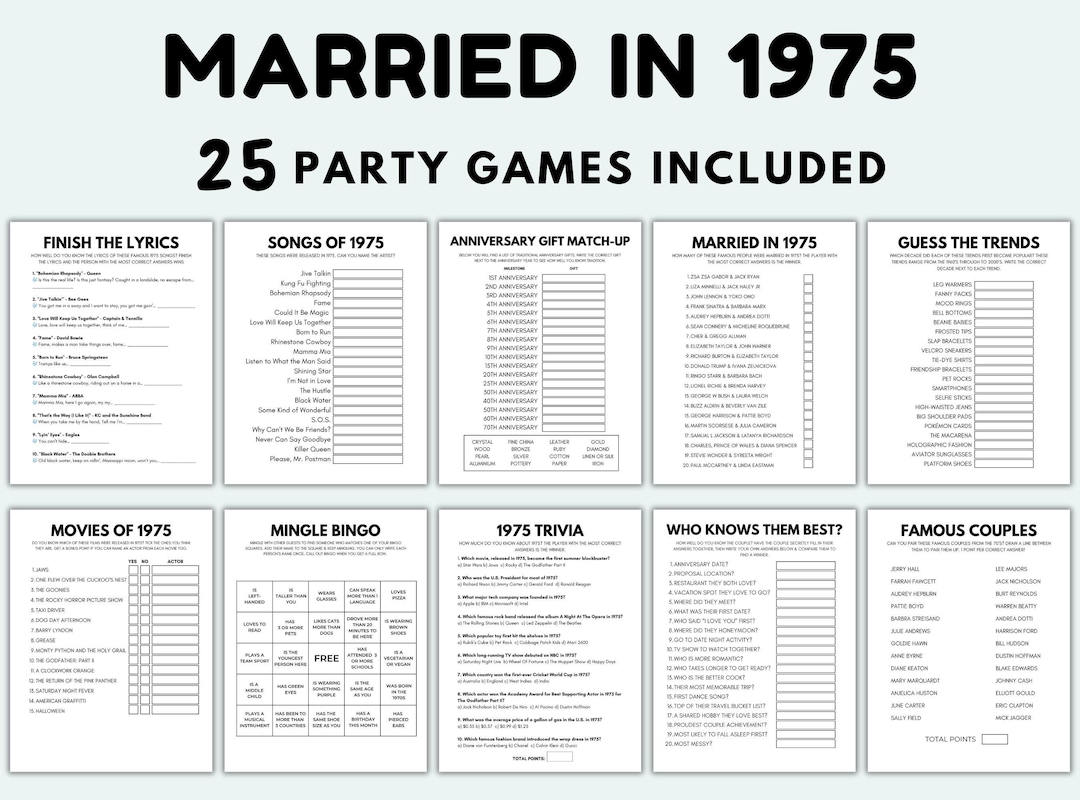 50th Anniversary Games Bundle Printable Anniversary Games Married in ...