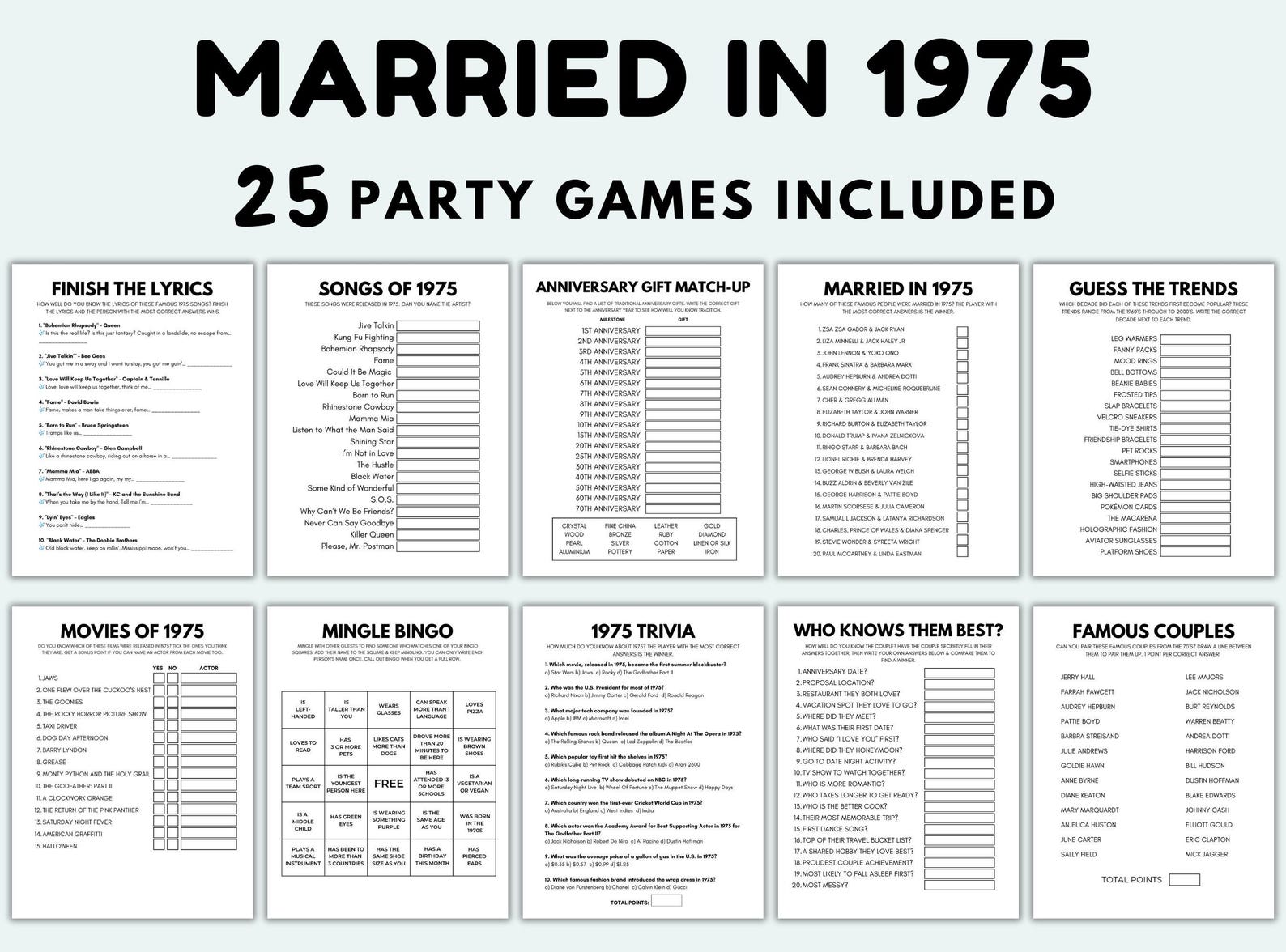 50th Anniversary Games Bundle Printable Anniversary Games Married in ...