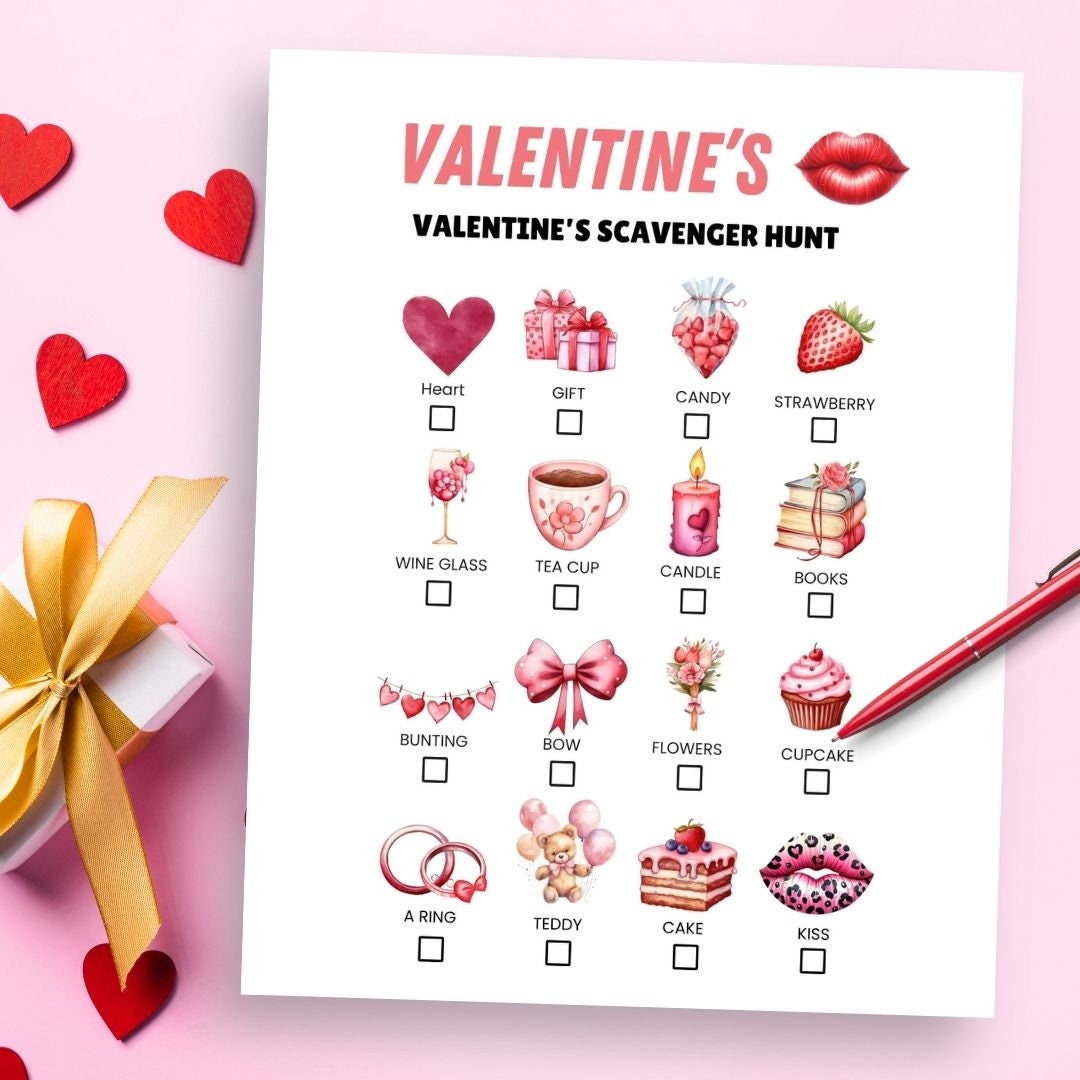 Valentine's Day Scavenger Hunt Printable Scavenger Hunt Valentines Day ...