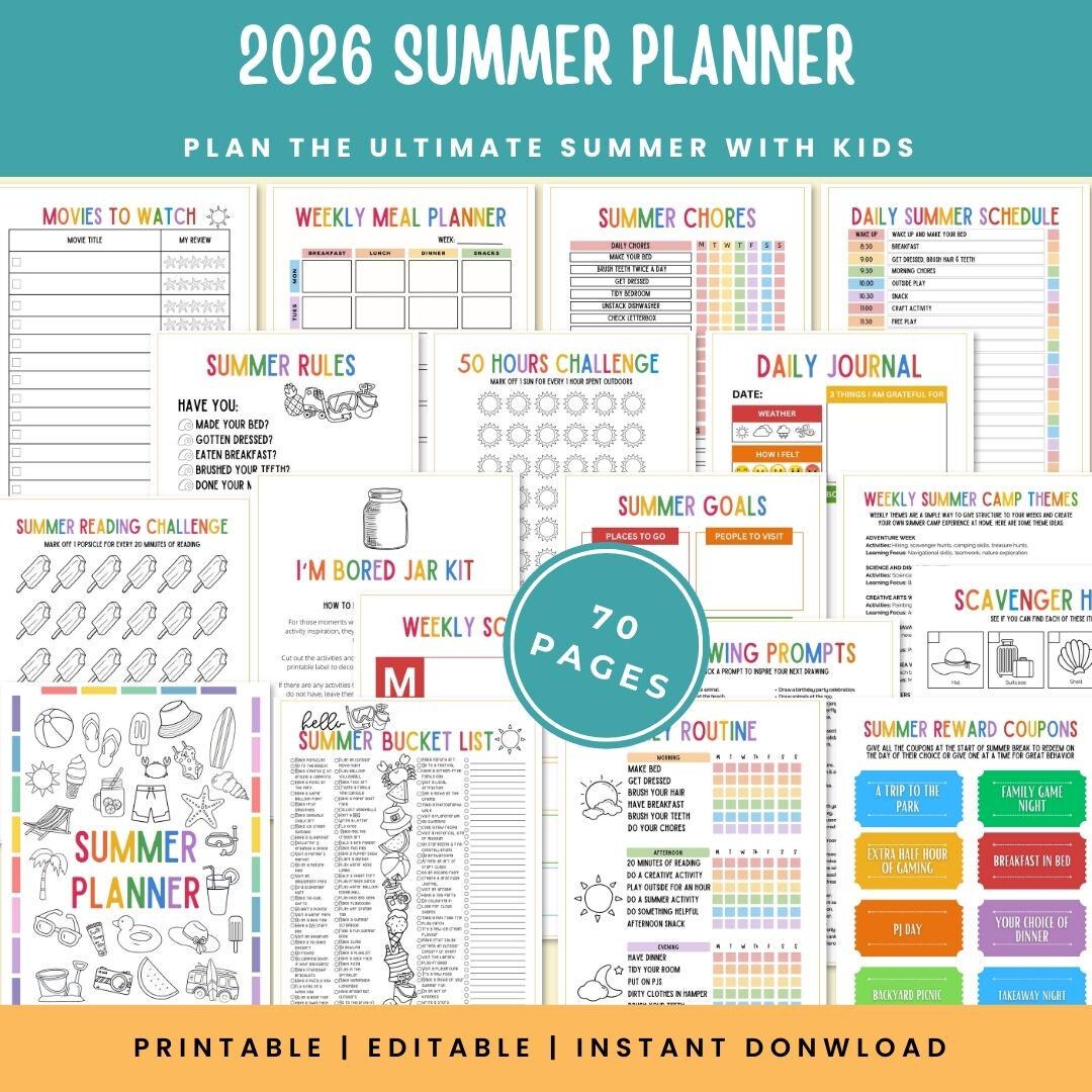 Summer Planner 2026 Printable Summer Camp at Home Summer Schedule for ...