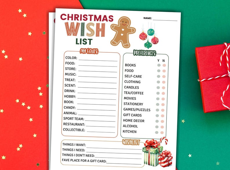 Christmas Wish List Coworker Printable Secret Santa Survey Gift ...