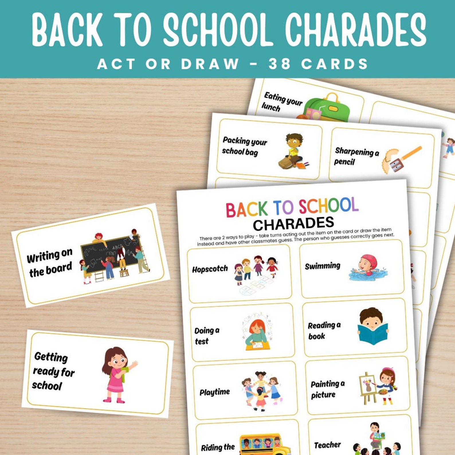 Back to School Charades Game Printable Icebreaker Game for Kids First ...