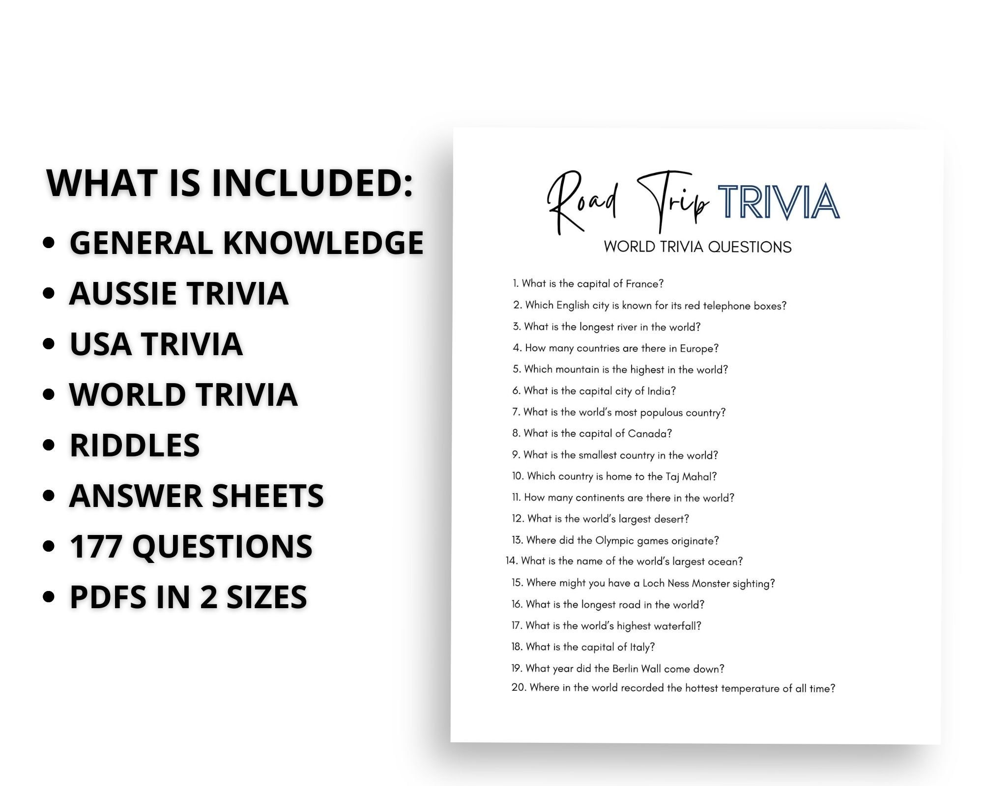 Printable Road Trip Trivia