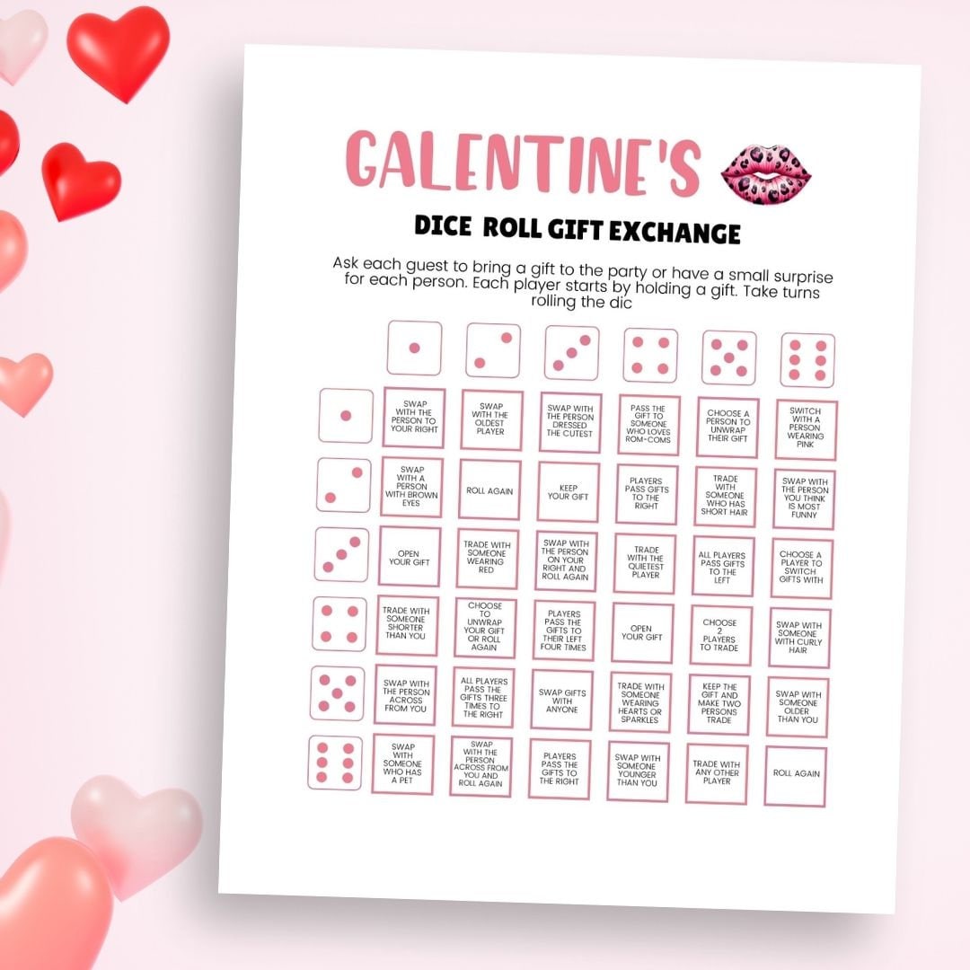 Galentines Day Gift Exchange Dice Game Printable Galentines Party Gift ...