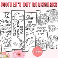 Mother's Day Bookmarks, Printable DIY Gift for Her, Color Your Own Gift ...