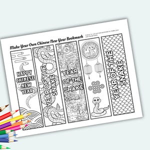 Year of the Snake Chinese New Year Coloring Bookmarks Printable Year of ...
