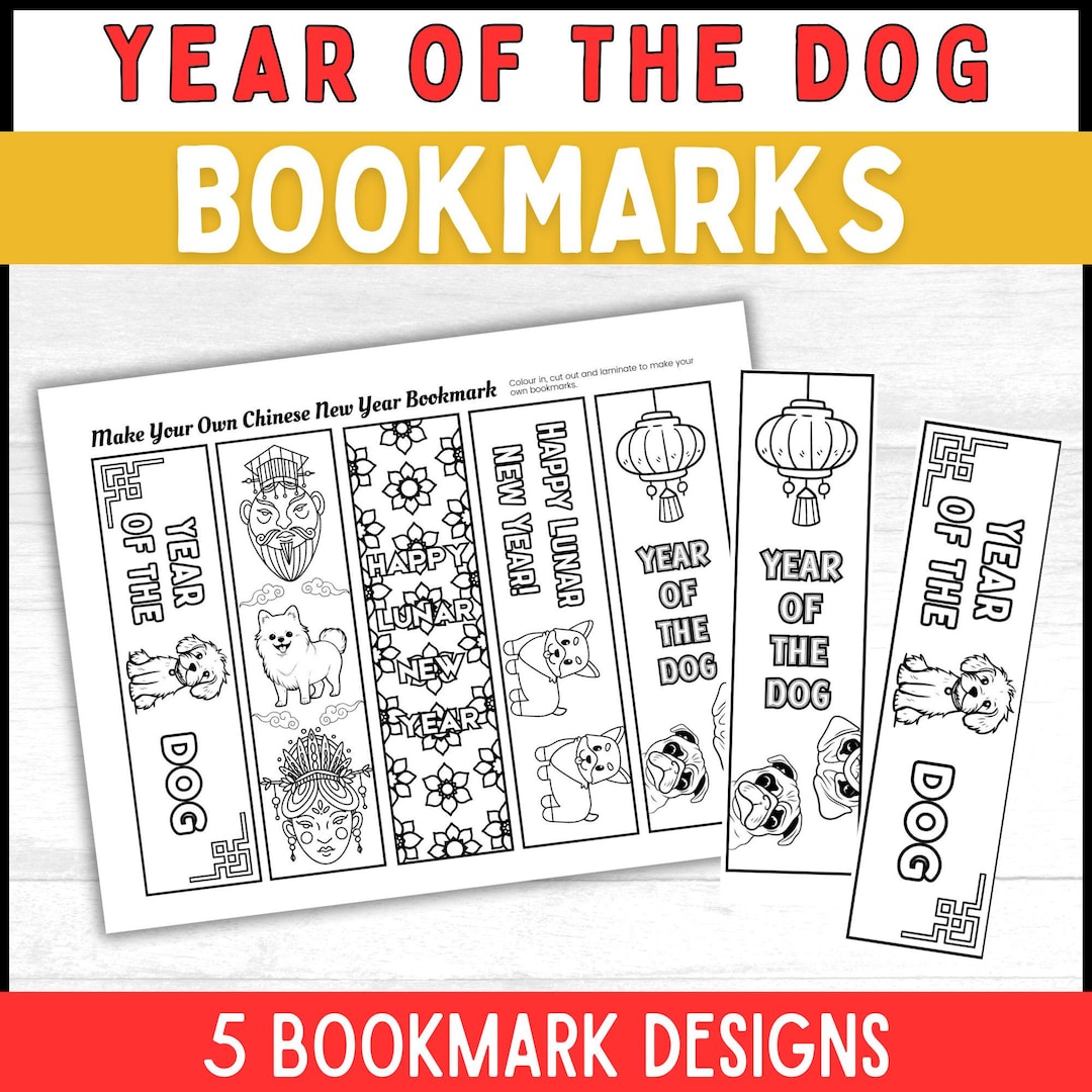 Year of the Dog Chinese New Year Coloring Bookmarks Printable Year of ...