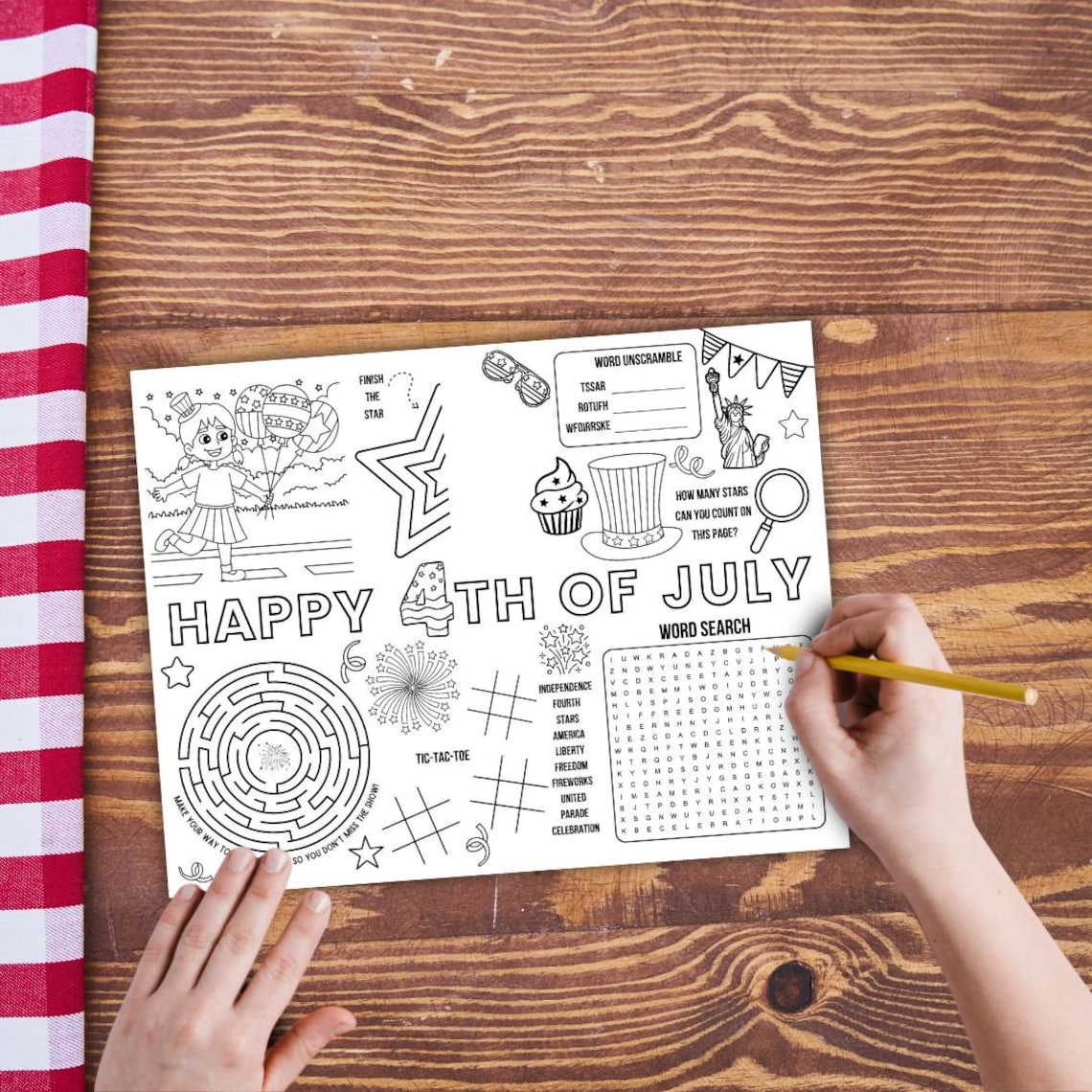 4th of July Activity Placemat Printable Independence Day Coloring ...