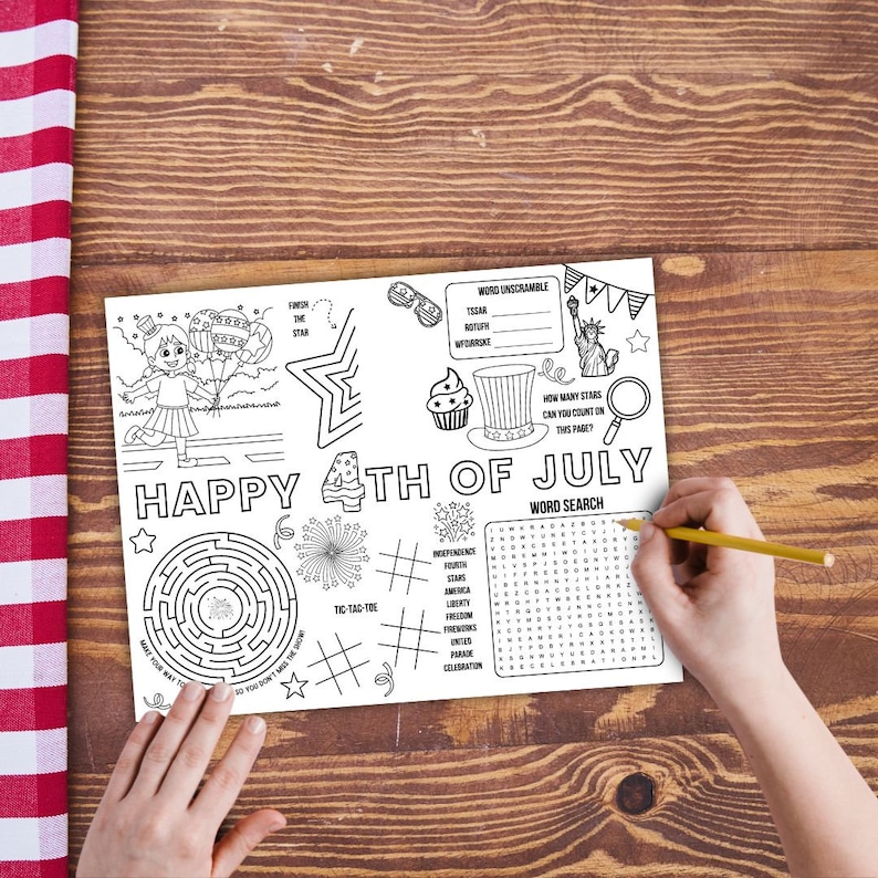 4th of July Activity Placemat Printable Independence Day Coloring ...
