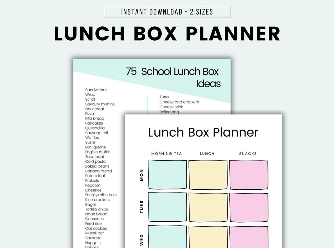 School Lunch Box Planner Lunch Box Ideas List Printable Lunch Box ...