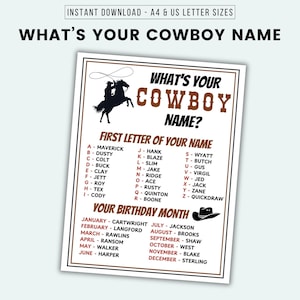 What's Your Cowboy Name Party Game Printable Cowboy Party Game Cowboy ...