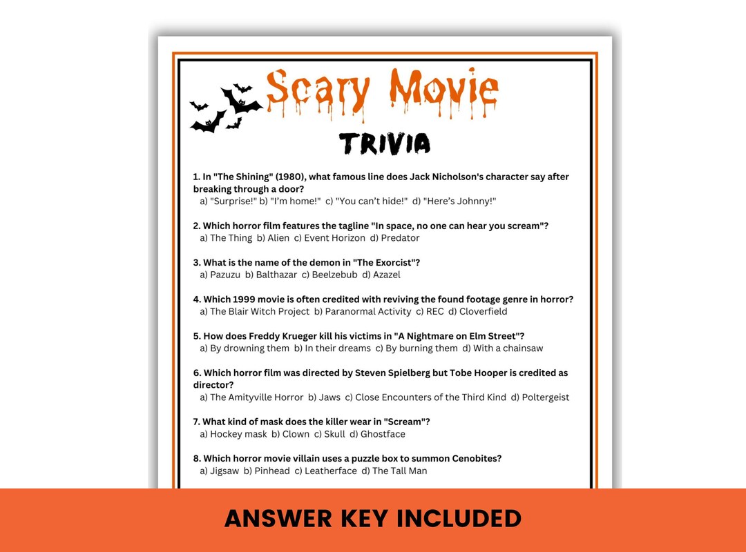Halloween Movie Trivia Game Printable Halloween Trivia Night Halloween ...