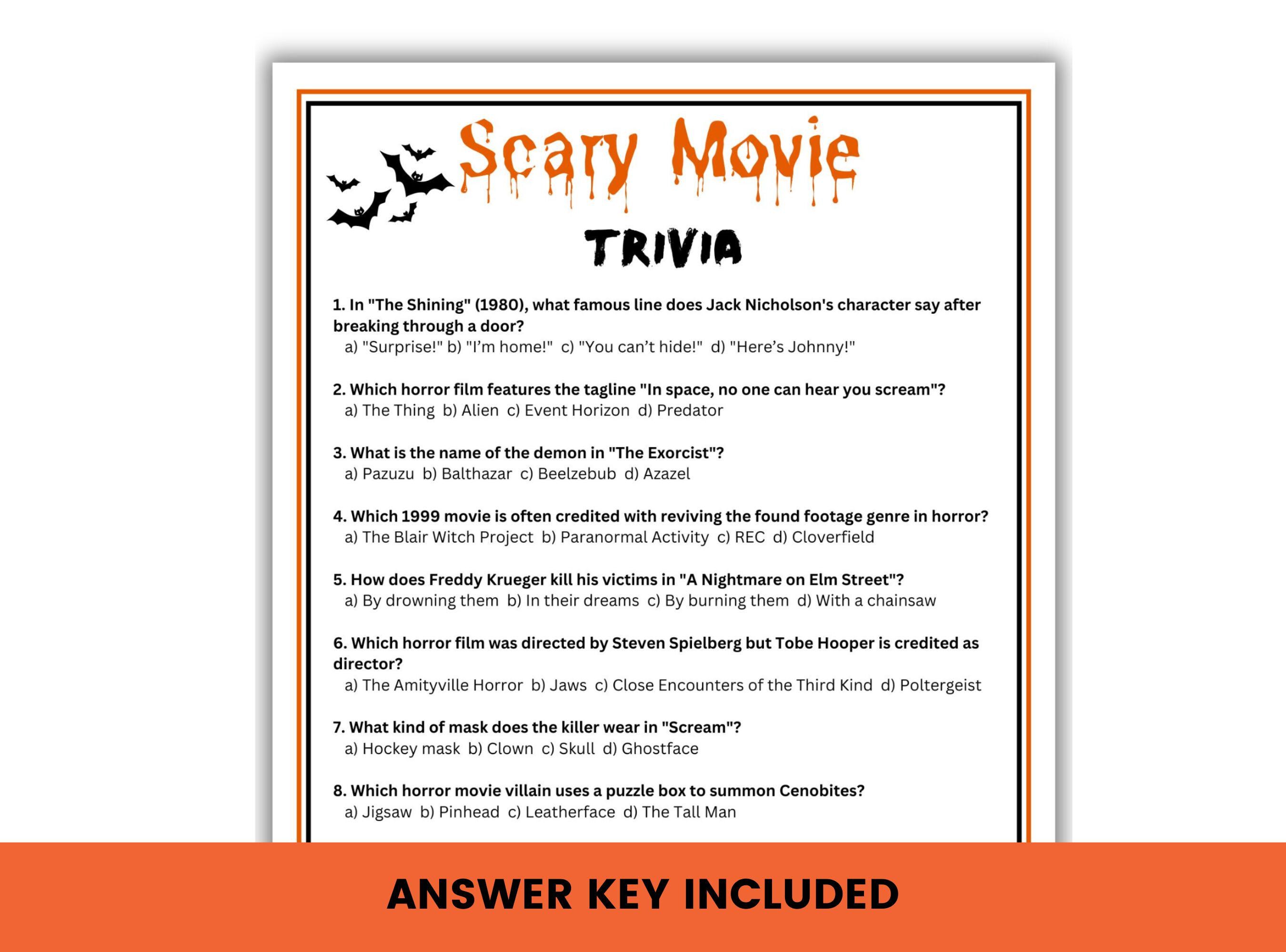 Halloween Movie Trivia Game Printable Halloween Trivia Night Halloween ...