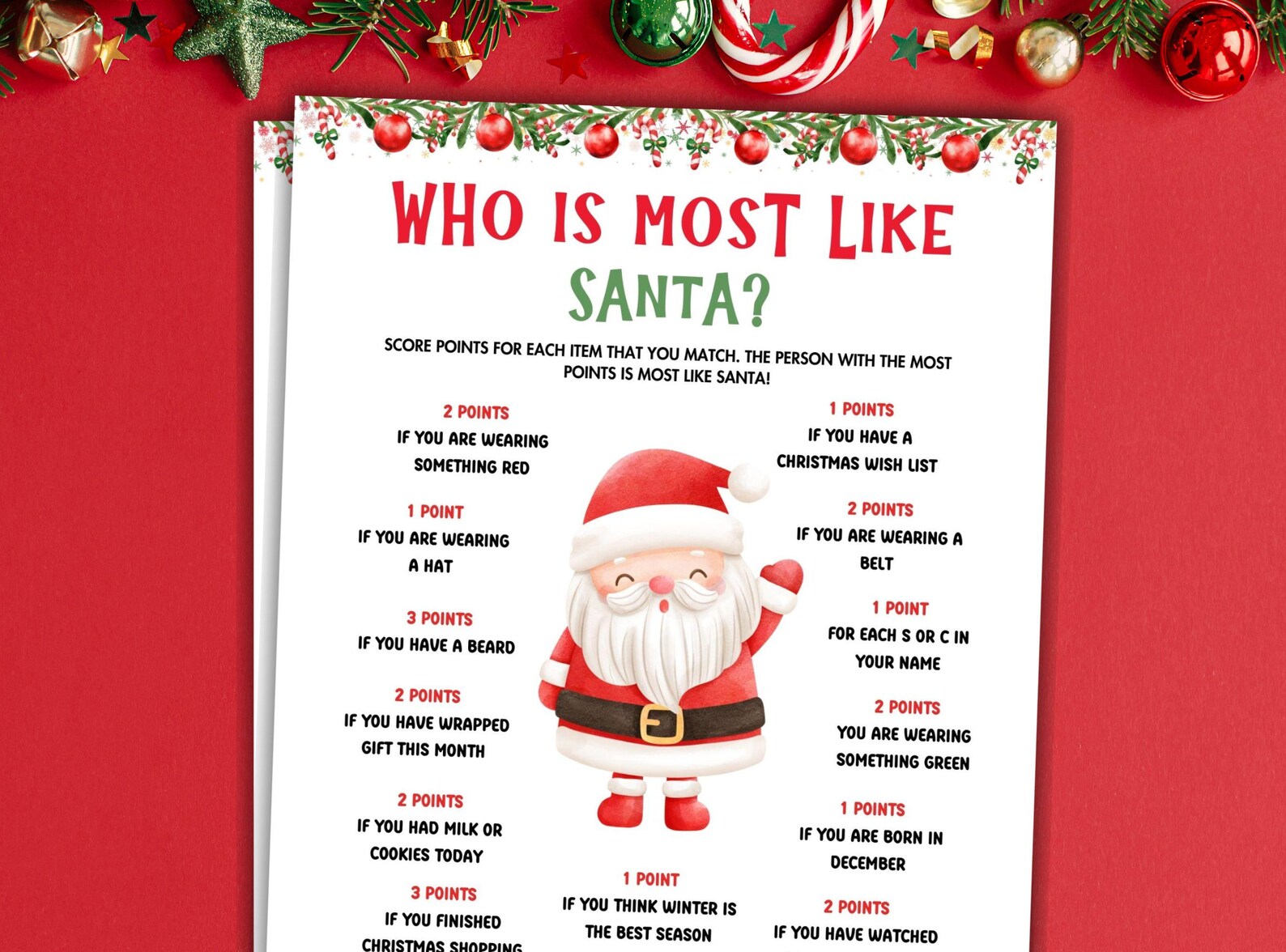 Who is Most Like Santa Game Printable Christmas Game Christmas Party ...