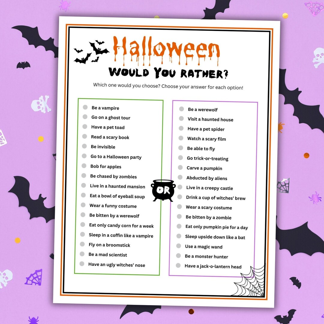 Would You Rather Halloween Game Would You Rather Halloween Party Games ...