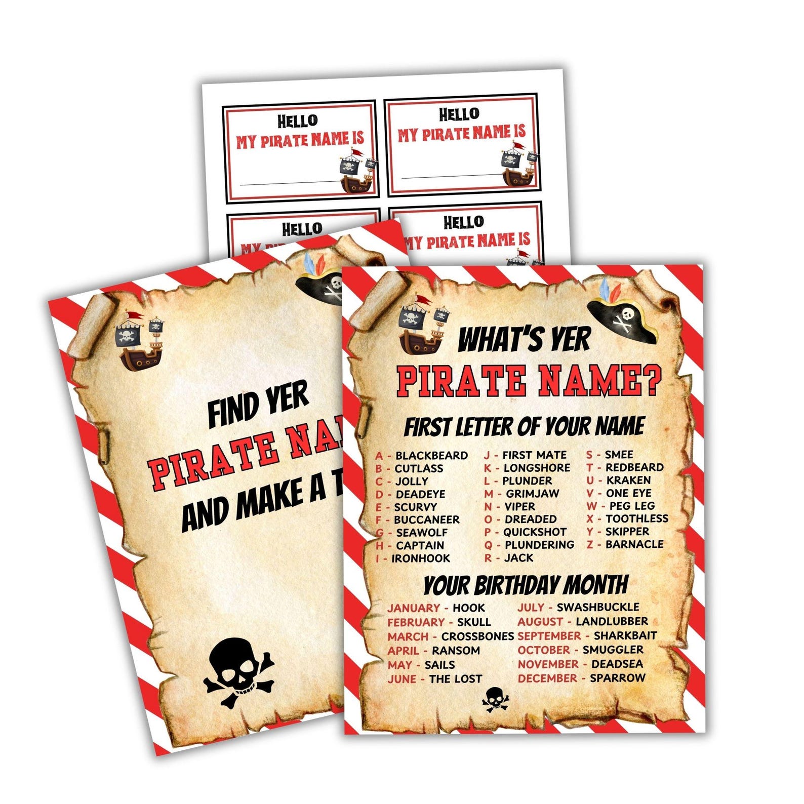 What's Your Pirate Name Party Game Printable Pirate Game Pirate Name ...