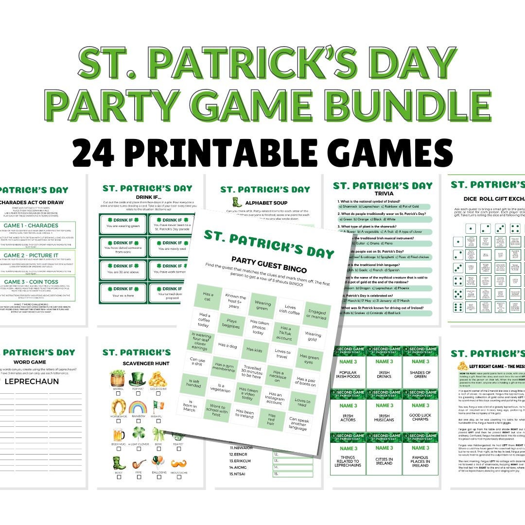 St Patrick's Day Party Games Bundle Printable St Patty's Day Games St ...