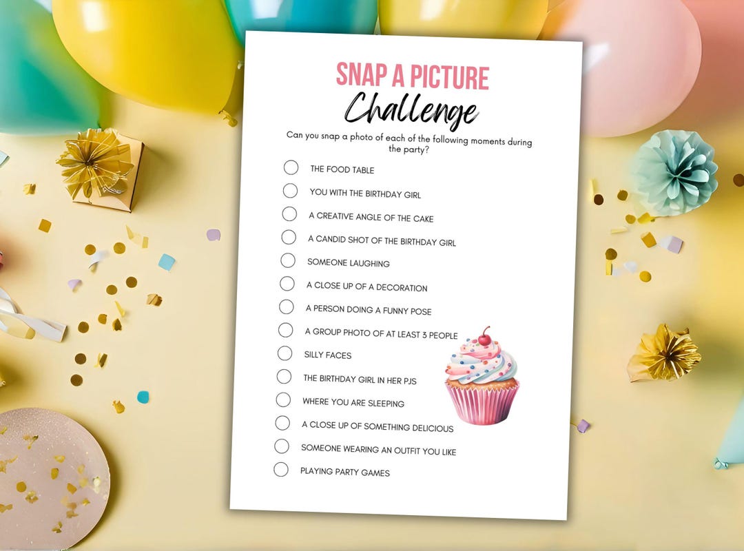 Printable Birthday Party Photo Challenge Game Party Games for Teens ...