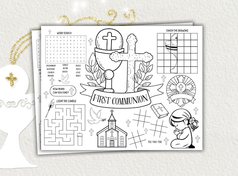First Communion Coloring Placemat First Communion Activity Placemat ...