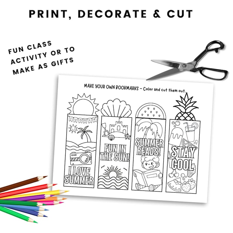 Summer Bookmarks Printable Coloring Bookmarks for Kids Printable Summer ...