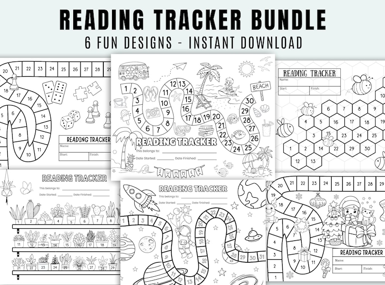 Reading Trackers for Kids Printable Kids Reading Tracker Bundle Reading ...