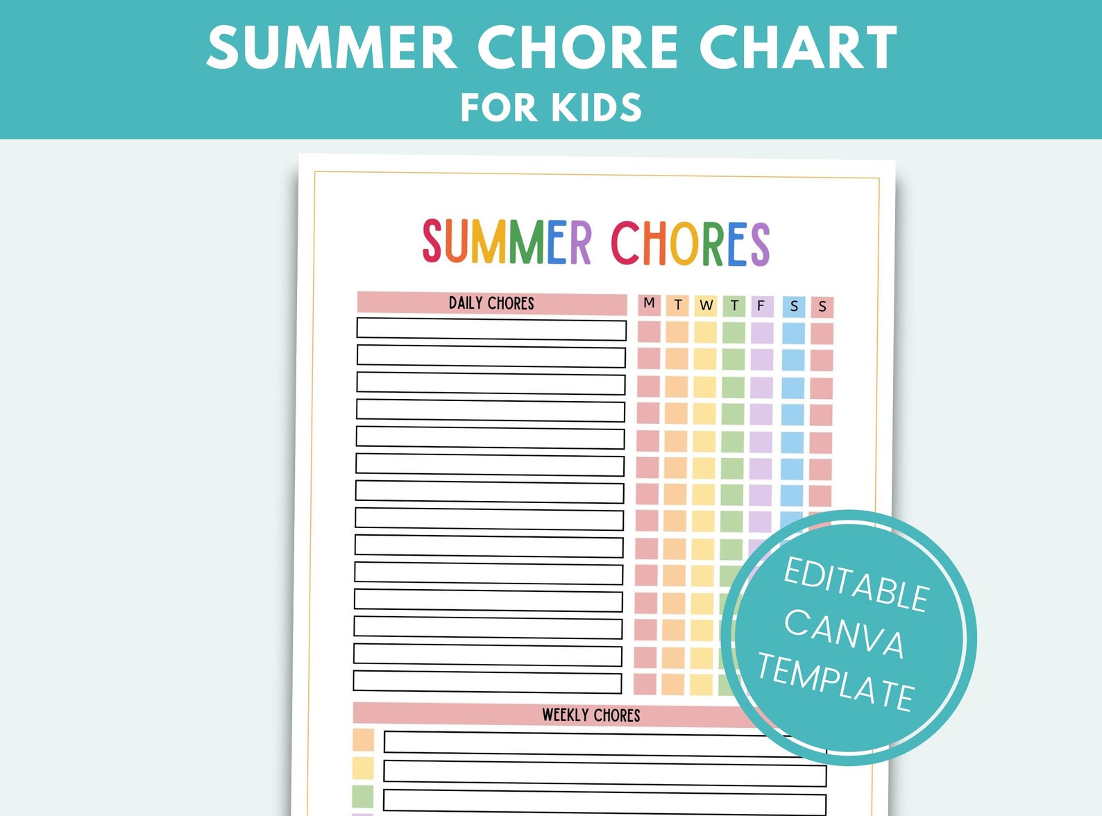 Summer Chore Chart for Kids Daily Summer Schedule Summer Routine Summer ...