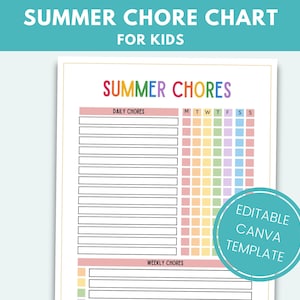 Summer Chore Chart for Kids Daily Summer Schedule Summer Routine Summer ...