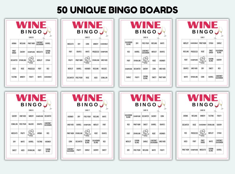 Wine Bingo Game Printable Bingo Cards Wine Tasting Games Wine Tasting ...