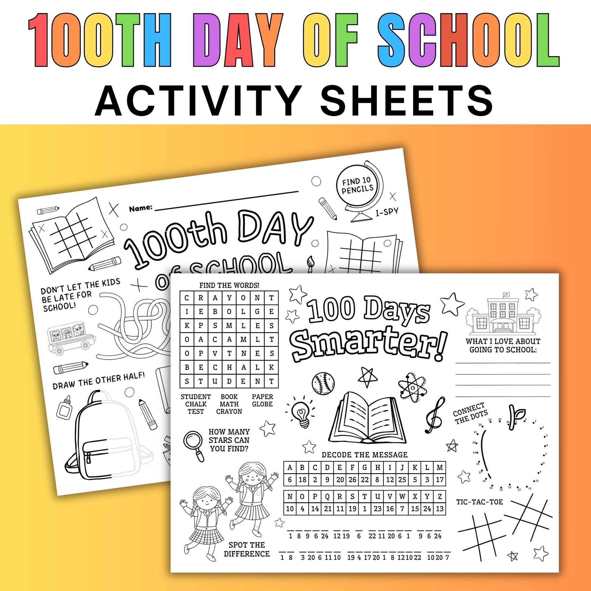 100 Days of School Activity Sheet Printable 100th Day of School ...