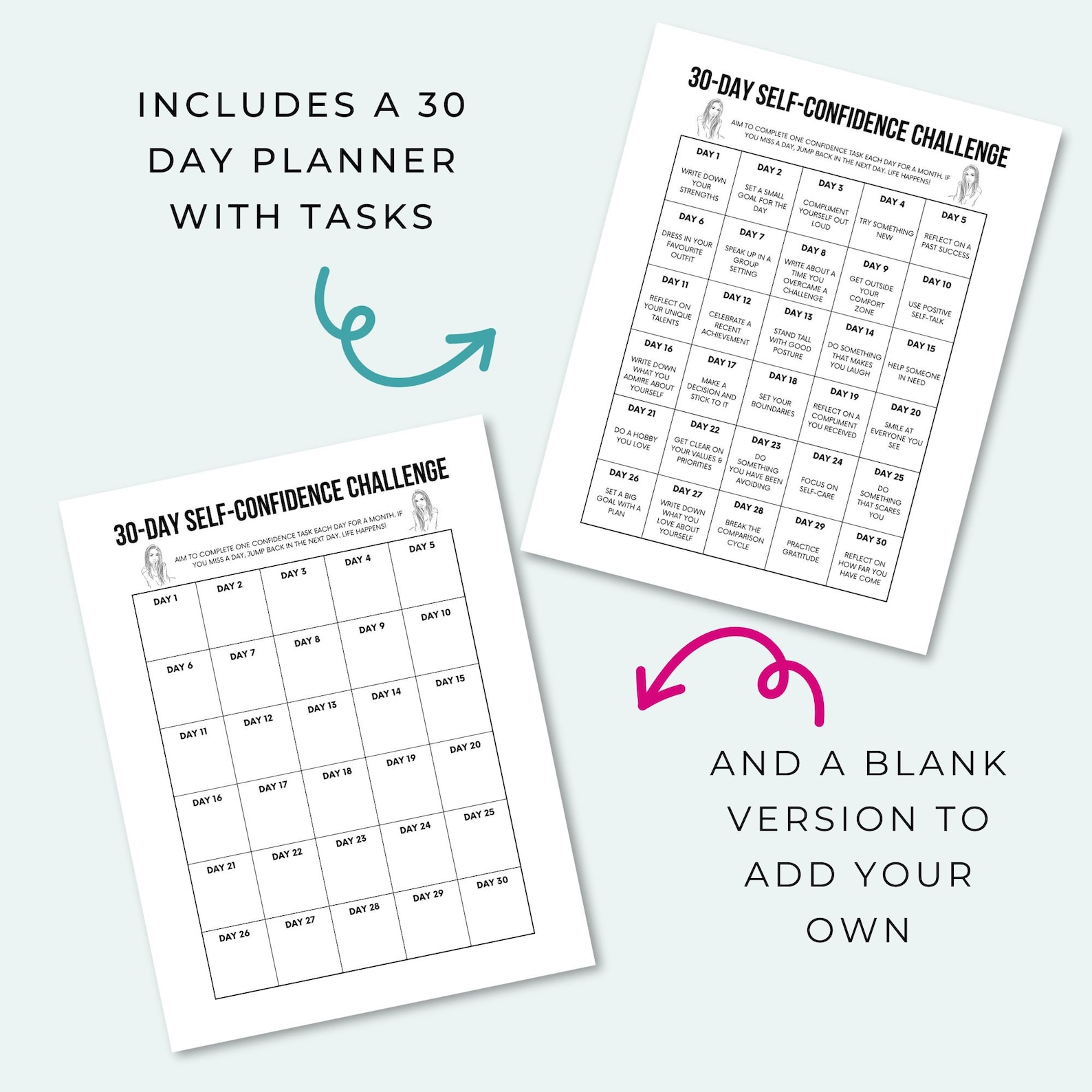 30 Day Self Confidence Challenge Printable Confidence Challenge Tracker ...