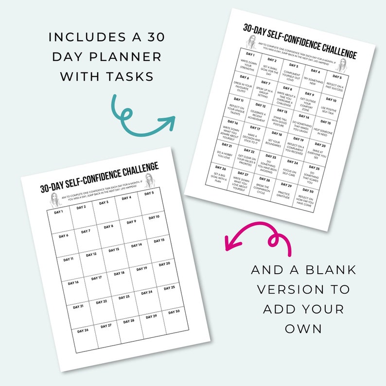 30 Day Self Confidence Challenge Printable Confidence Challenge Tracker ...