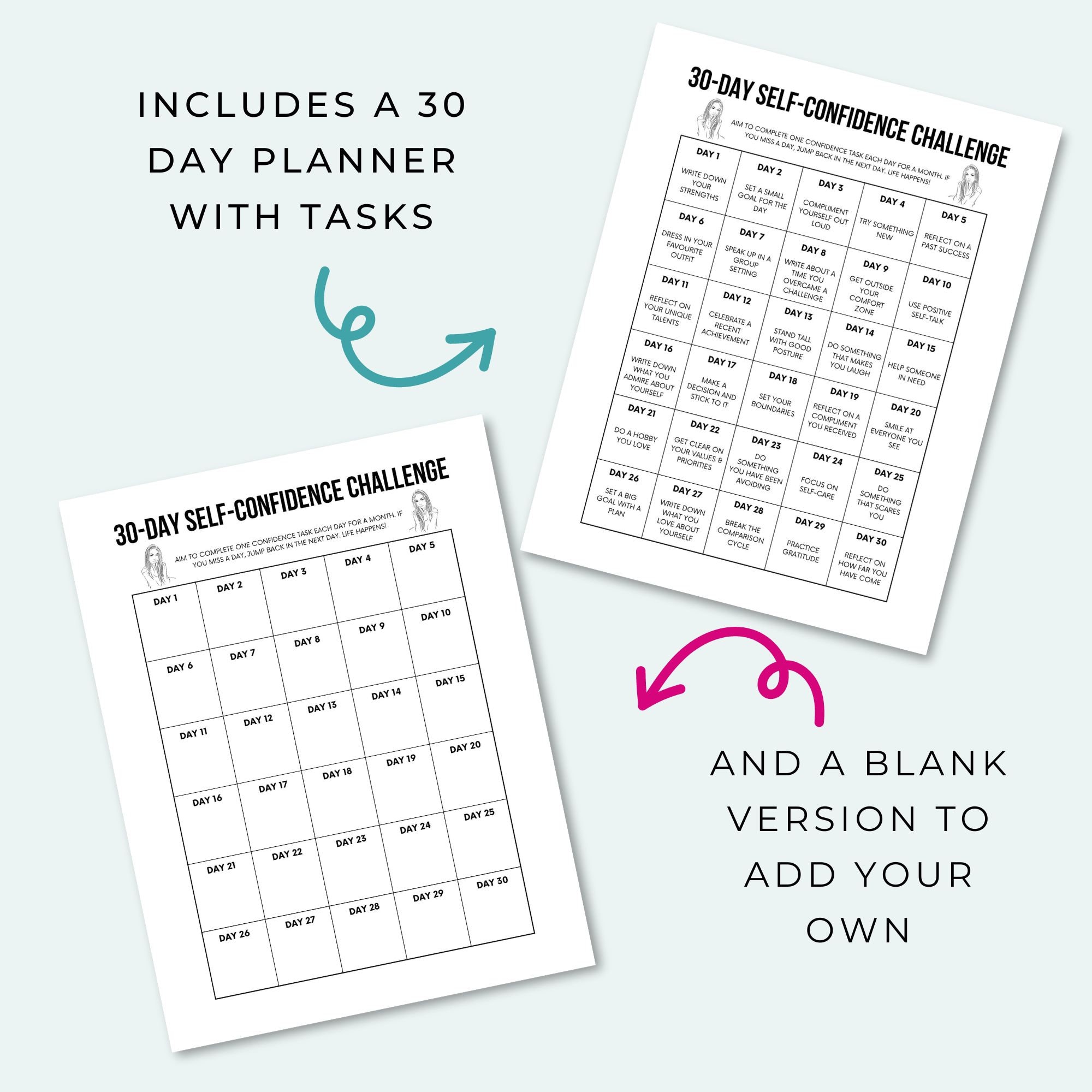 30 Day Self Confidence Challenge Printable Confidence Challenge Tracker ...