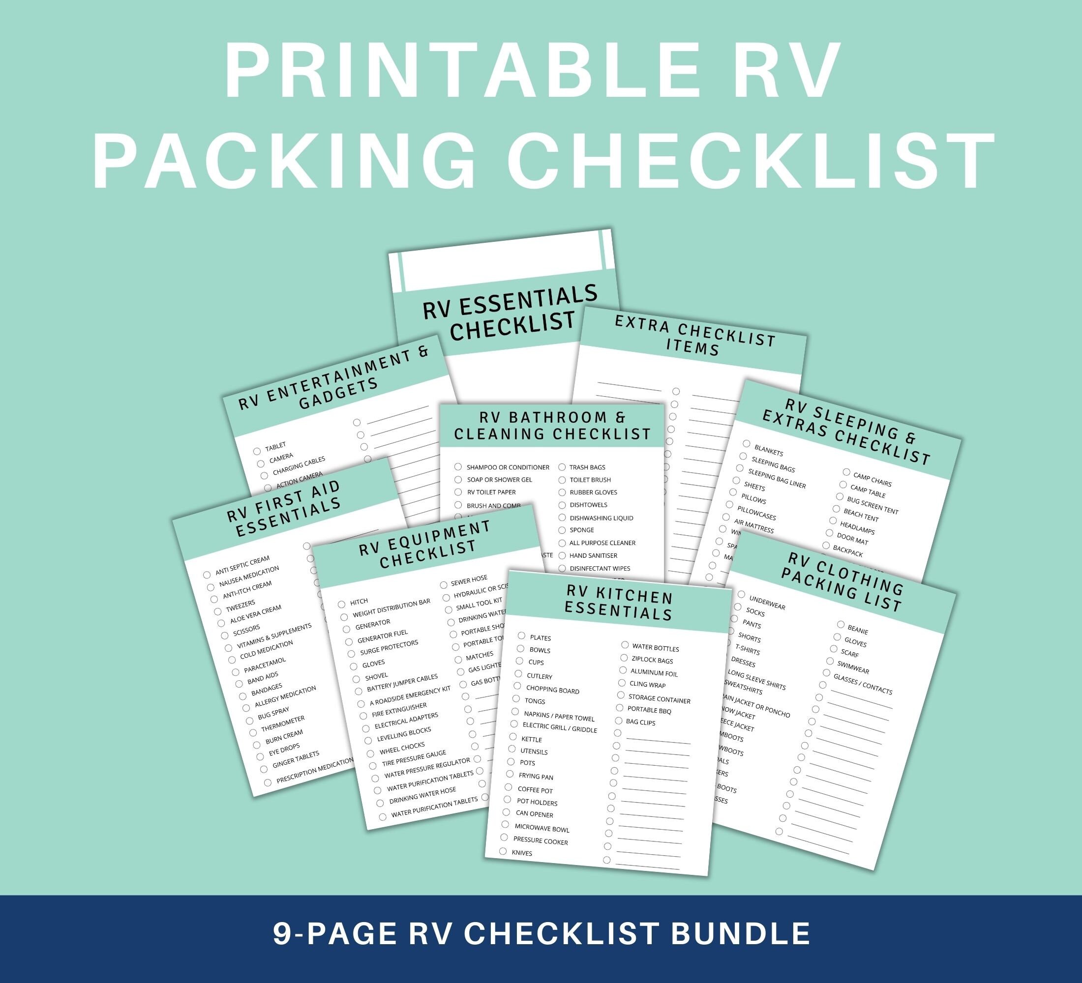 Printable RV Packing List RV Checklist Campervan Packing List Printable ...