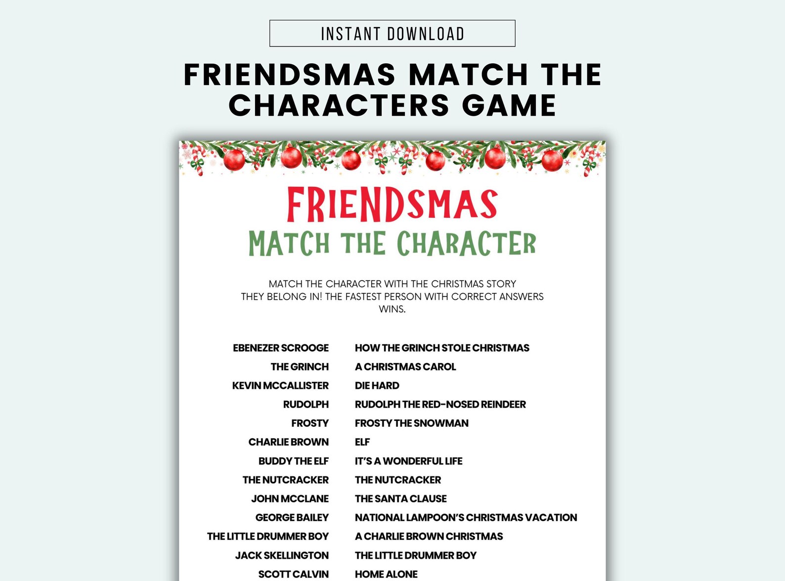 Friendsmas Match the Character Game Printable Christmas Game Christmas ...