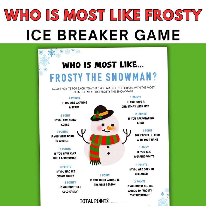 Who is Most Like Frosty the Snowman Game Printable Christmas Game ...
