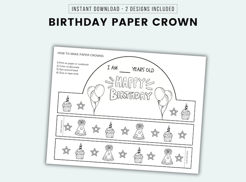 Birthday Paper Crown Printable Birthday Crowns Birthday Headband ...