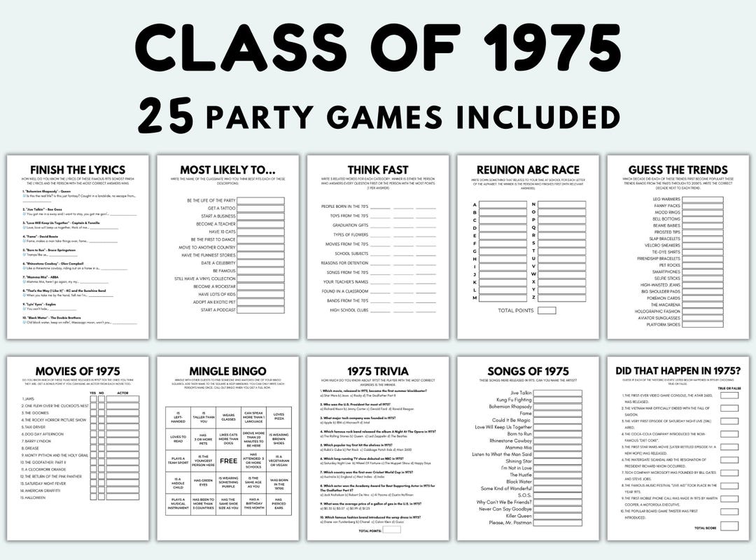 50th Reunion Games Printable Class of 1975 Games Graduated in 1975 ...