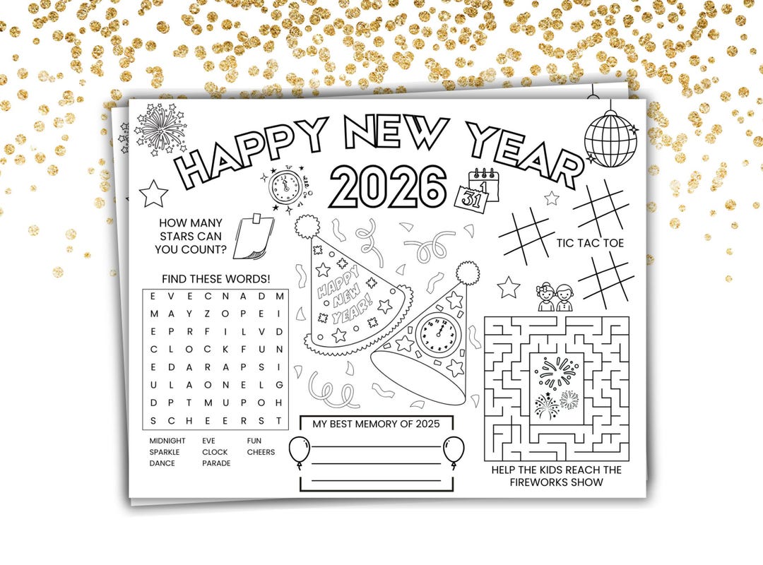New Years 2026 Activity Placemat Printable New Years Eve Activity Sheet ...
