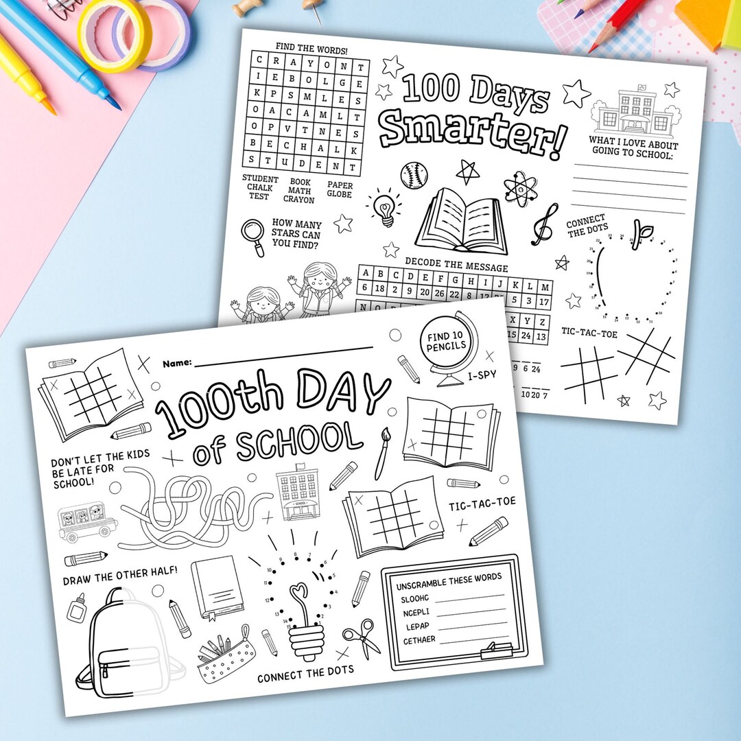 100 Days of School Activity Sheet Printable 100th Day of School ...