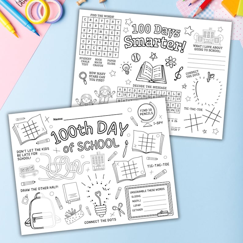100 Days of School Activity Sheet Printable 100th Day of School ...