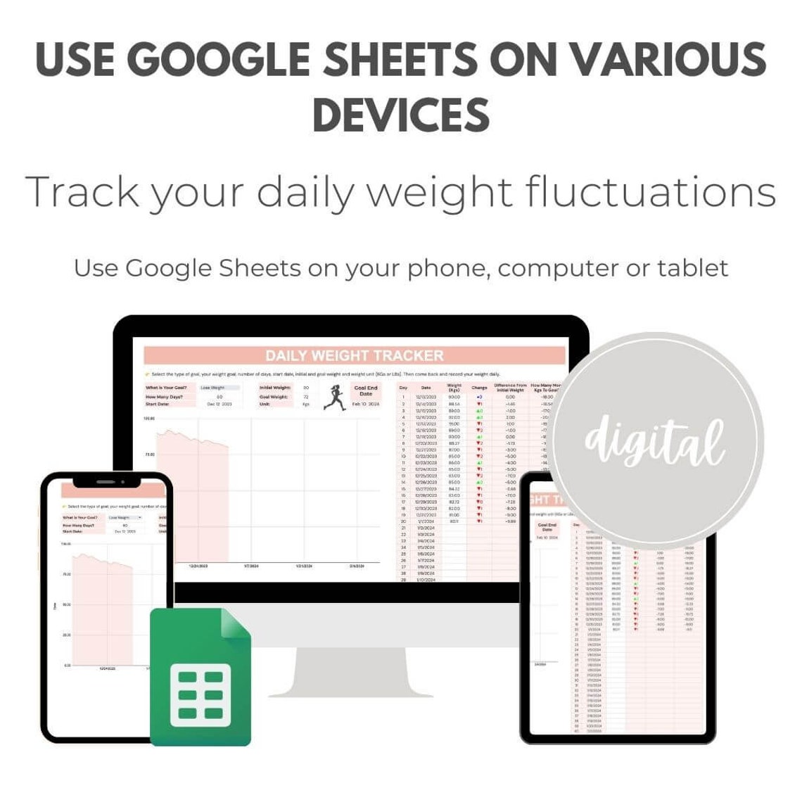 Daily Weight Tracker Spreadsheet Weight Tracking Spreadsheet Weight ...